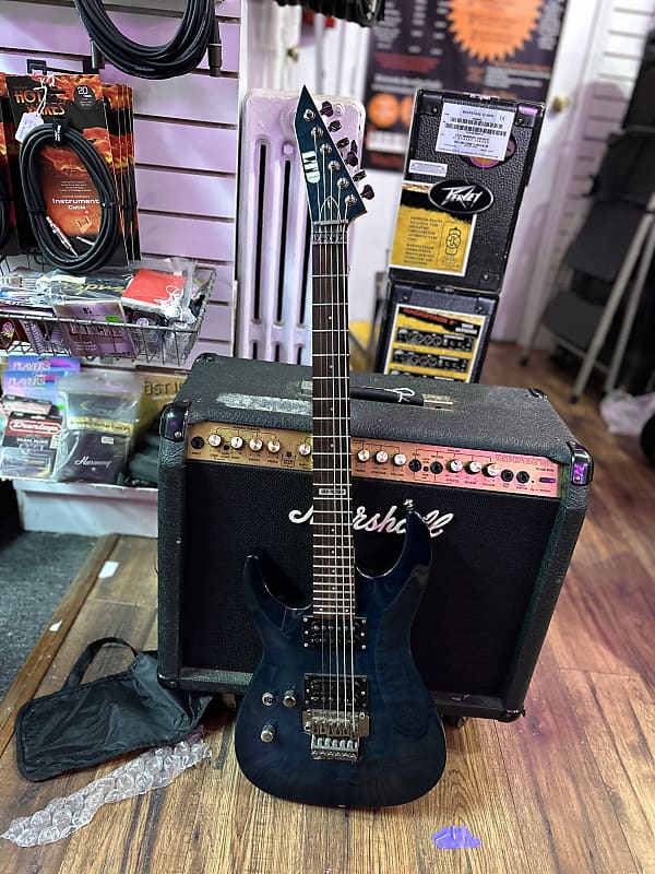 ESP LTD MH-100 QM - See Thru Aqua | Reverb
