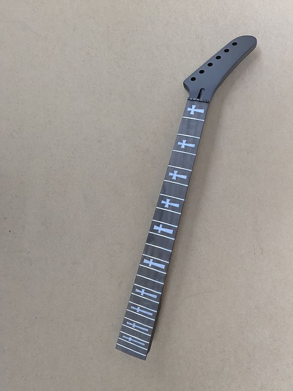 22 FRET STAINLESS STEEL BANANA HEADSTOCK CROSS INLAYS DEATH | Reverb