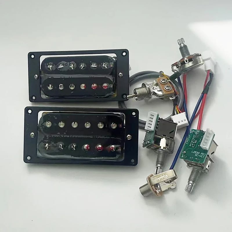Epiphone Black Guitar Humbucker Pickups with Wiring Harness | Reverb