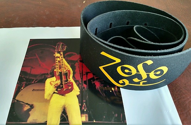 Jimmy Page ~ ZOSO ~ Black Leather Guitar Strap ~ Led Zeppelin | Reverb