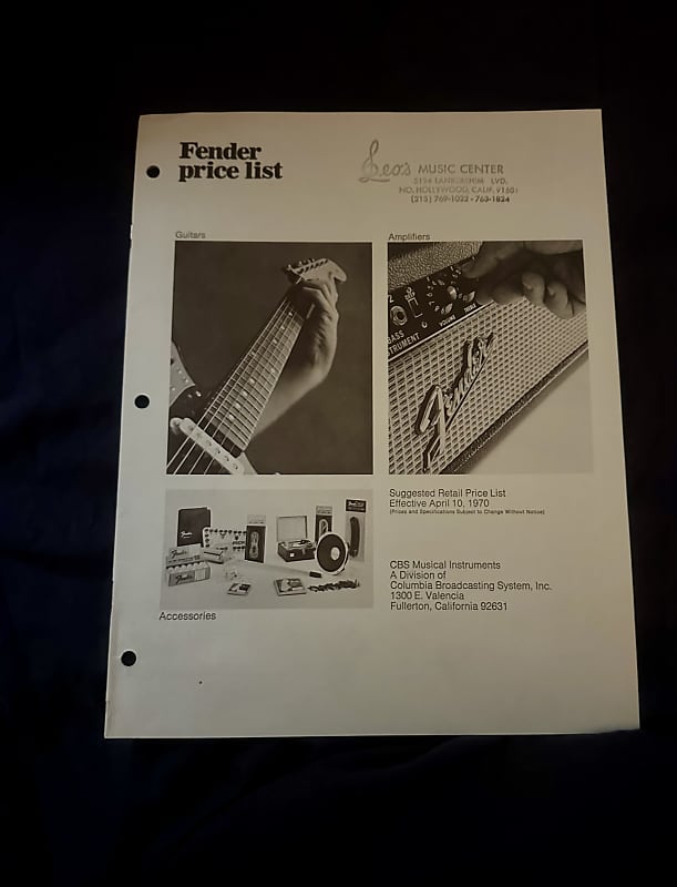 Fender Price List 1970 | Reverb UK