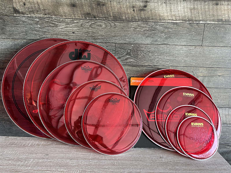 Remo Colortone Red Drumheads 22/22/18/14/12 Evans Hydraulic | Reverb