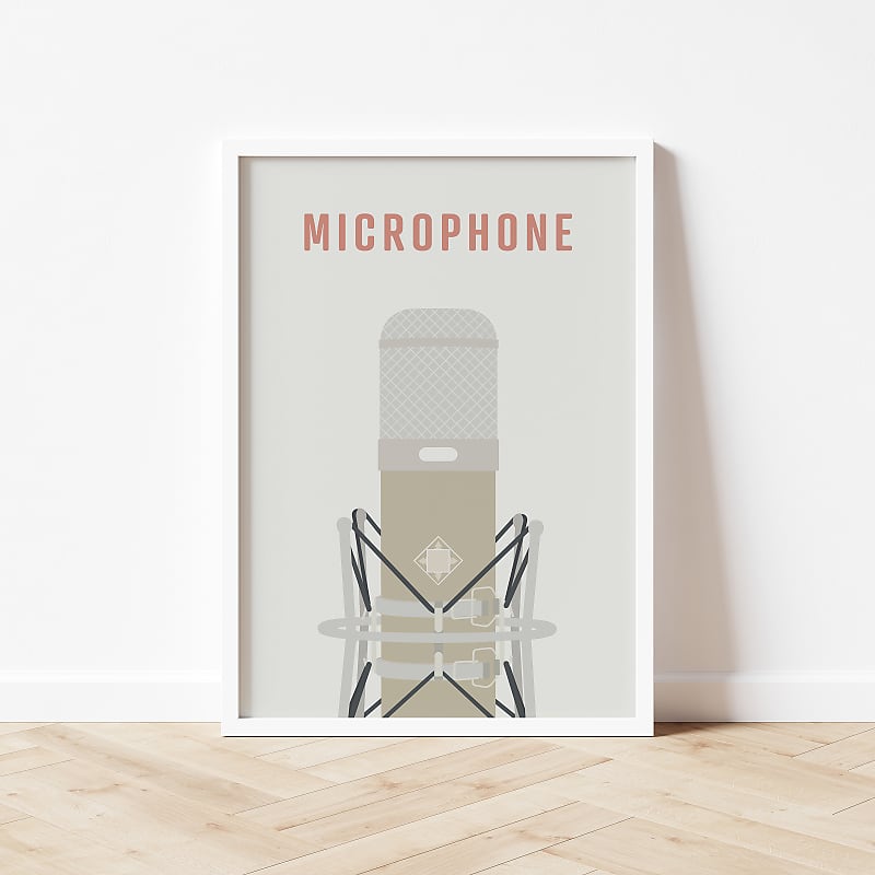 Microphone Print - Retro Music Poster, Condenser Vocal Mic, | Reverb