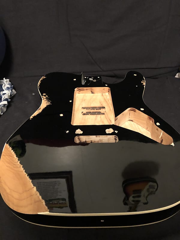 Custom Ash Telecaster body 2019 Black “reliced” Strat Route | Reverb
