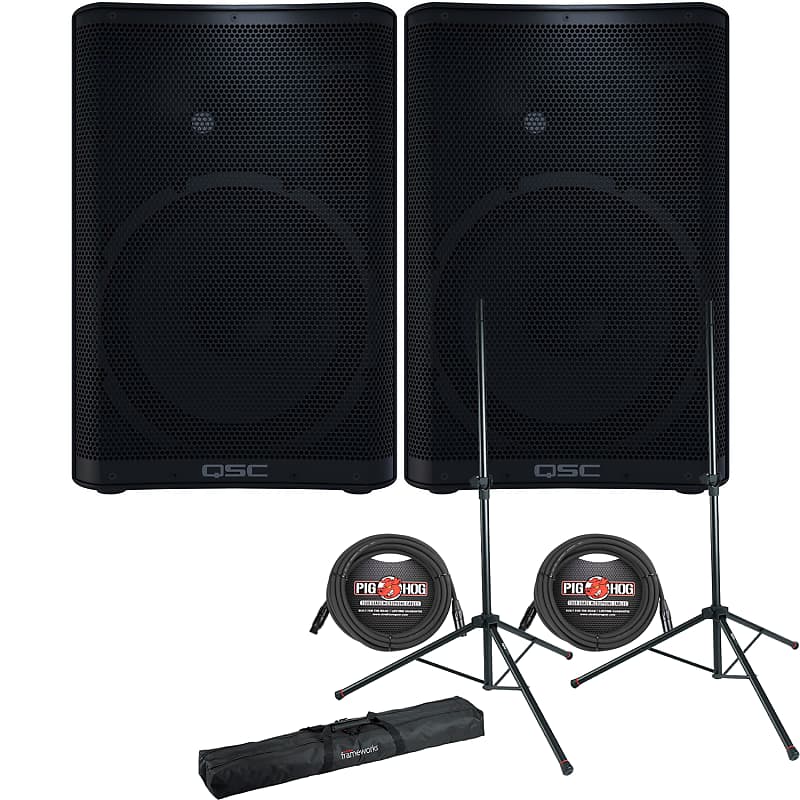 QSC CP12 12" Compact Powered Loudspeakers (Pair) w/ Stands, | Reverb