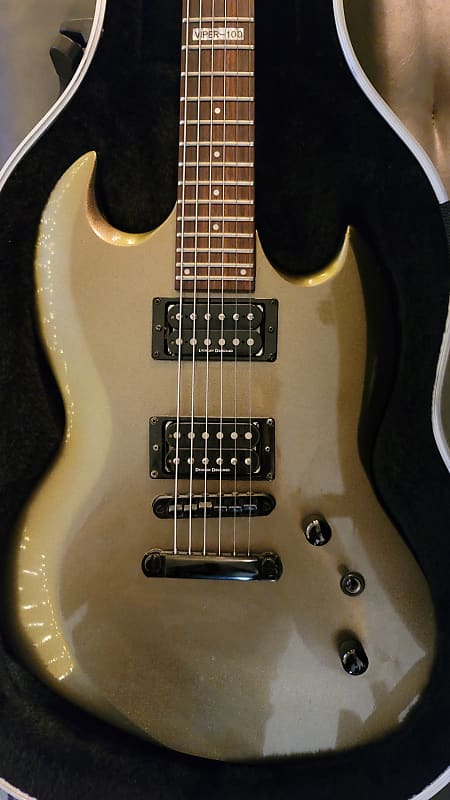 ESP LTD Viper 100 2002 Sparkle Silver/ Green | Reverb