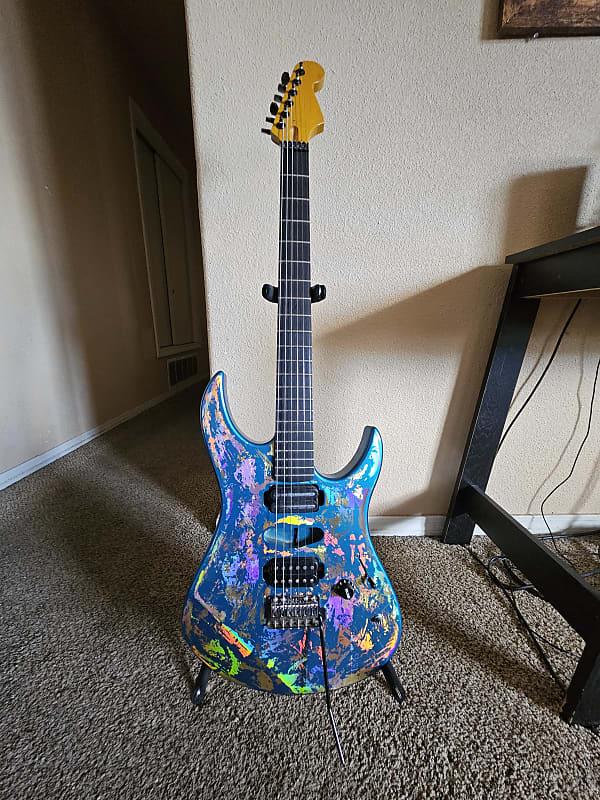 Custom Warmoth Superstrat in holoflash blue paint Superstrat | Reverb