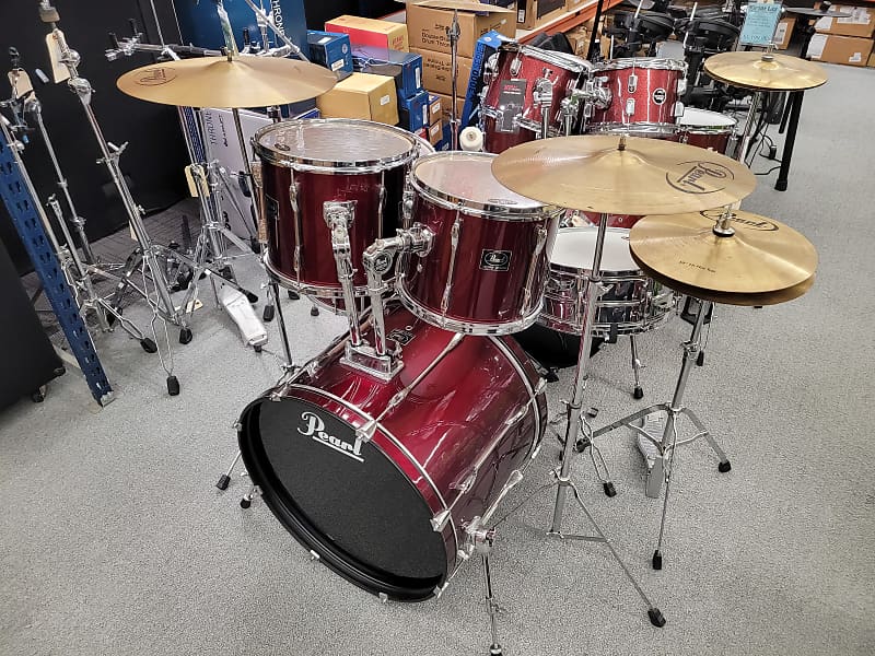 Pearl Export Drum Set With Stands And Cymbals 1990s - Wine | Reverb
