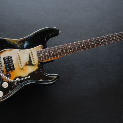 Fender Stratocaster Floyd Rose Black/Blue Heavy Aged Relic by | Reverb