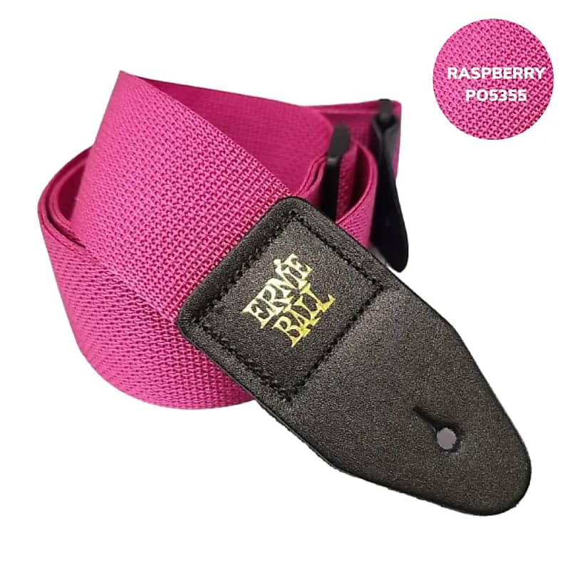 RASPBERRY Guitar & Bass Strap W/Black Leather Ends Ernie Ball | Reverb