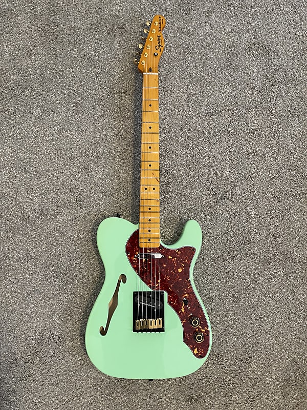 Squier Custom Thinline Telecaster - Sea Foam Green with Amber | Reverb