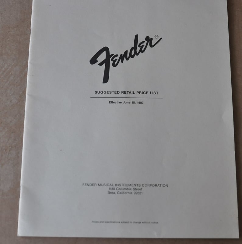 Fender price list vintage catalog booklet brochure.1987 | Reverb