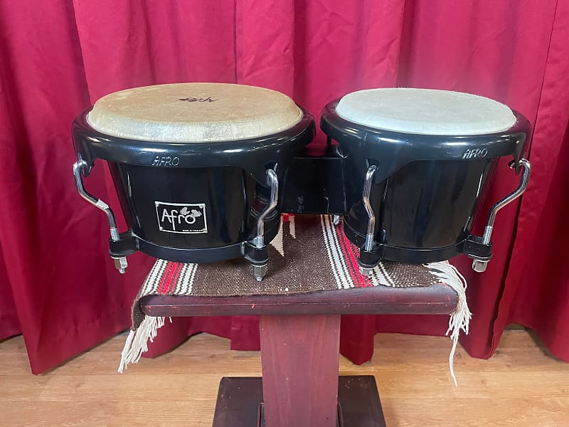 Afro Fiberglass Bongo Set Black Bongos | Reverb