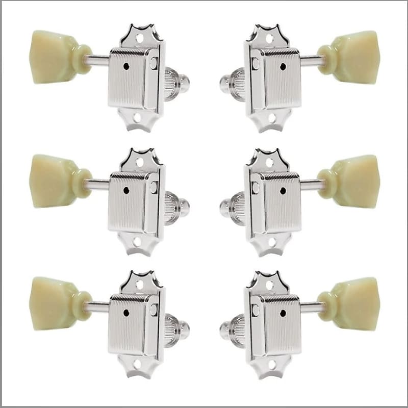 Gotoh Vintage Style Tuner Set - Nickel, Green Button | Reverb