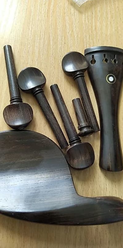 Ebony Set 4/4 Violin Tuning Pegs, Chin Rest, Tailpiece | Reverb