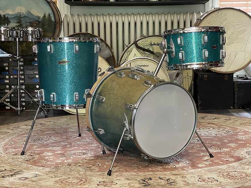 1960's Trixon Telstar Aqua Blue Sparkle Conical 20/14/16 Drum | Reverb
