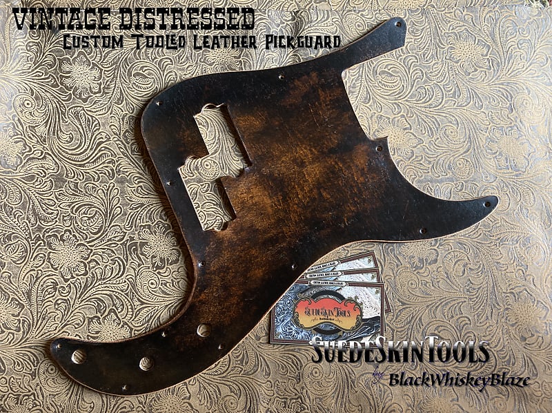 Custom Tooled Leather Alt. Distressed Brown Pickguard fits | Reverb
