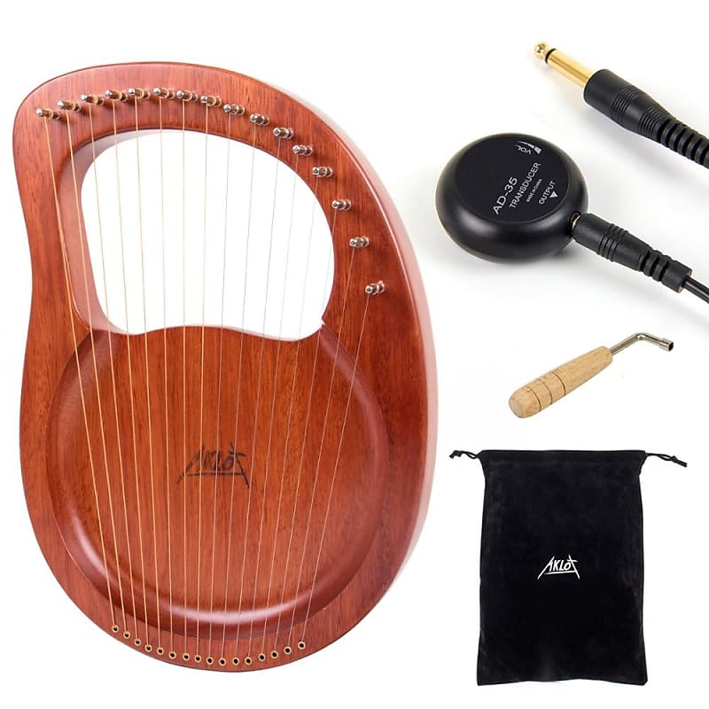 16 String Lyre Harp Solid Mahogany Wood with Pickup Tuning | Reverb