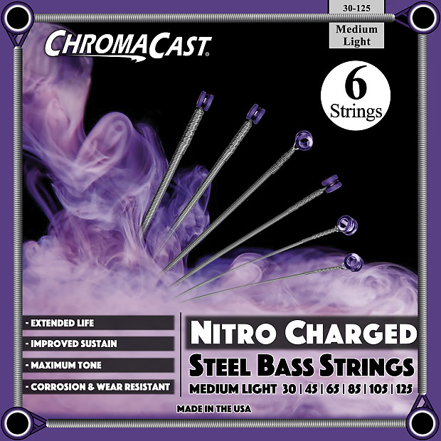 ChromaCast Nitro Charged 6 String Steel Bass Strings, Medium | Reverb