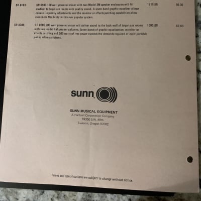 Sunn Catalog & Price List 1982 Colosseum Beta & More | Reverb