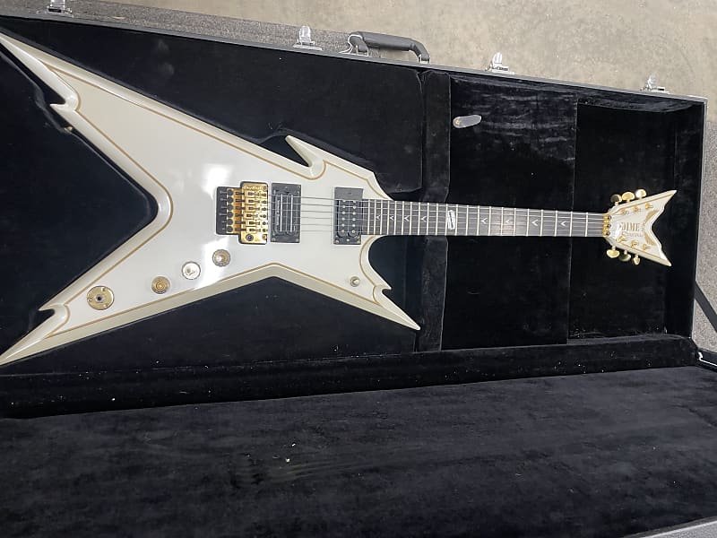 Dean Razorback White w\Gold Pinstripes. Dimebag, Matt Heafy | Reverb
