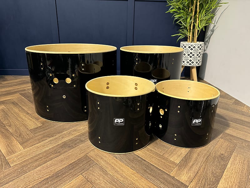 PP Drum Shell Set x4 / Black / Bare Wood Shells #LX17 | Reverb UK