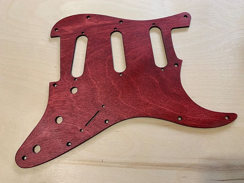 US made Satin Barn Red wood pickguard for Stratocaster | Reverb