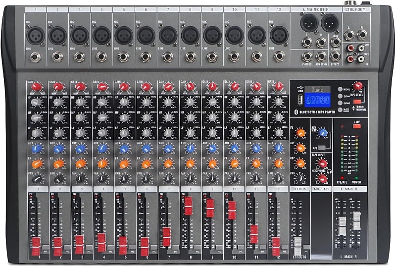12 Channel Audio Mixer, Professional Digital Sound Board DJ | Reverb