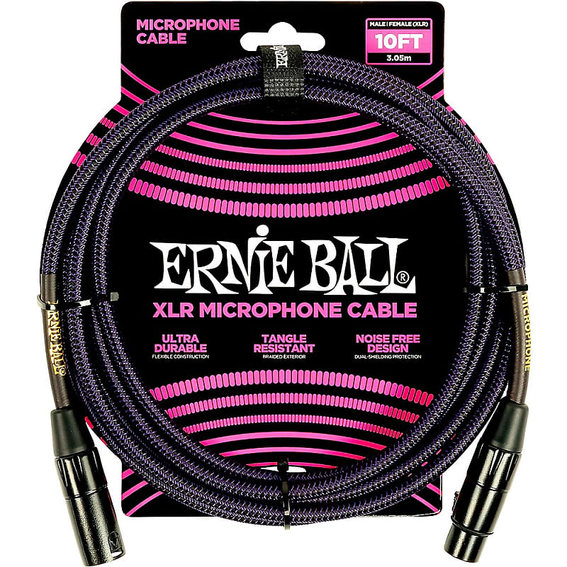 Ernie Ball Braided XLR Microphone Cable 10 ft. Neon | Reverb