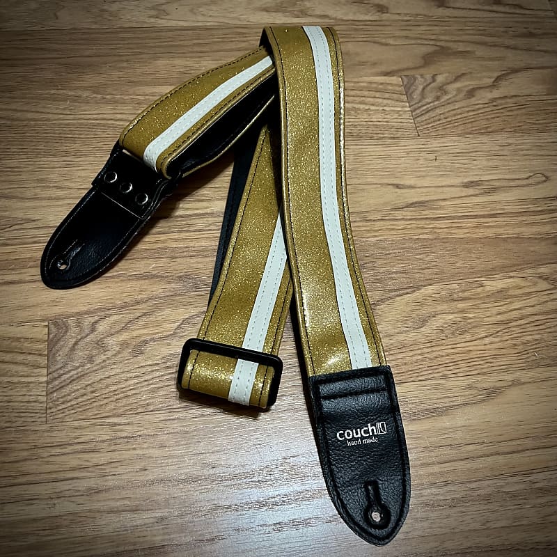 Couch Racer X Guitar Strap - Gold Sparkle White Racing Stripe | Reverb