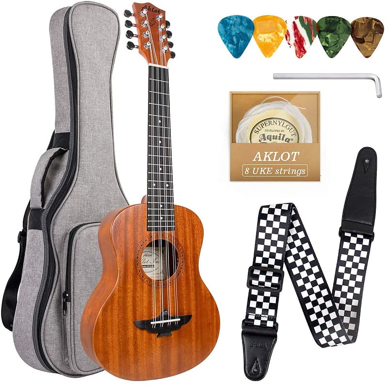 8 String Ukulele Tenor Solid Mahogany 26 inch Uke w/Gig Bag | Reverb