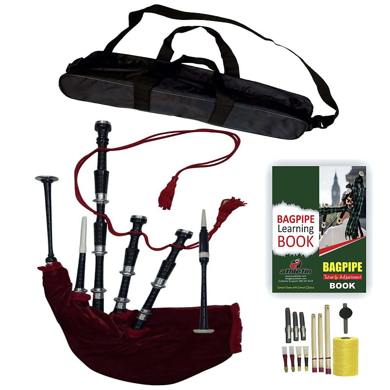 Red Velvet Highland Bagpipe Rosewood Black Silver with Bag | Reverb