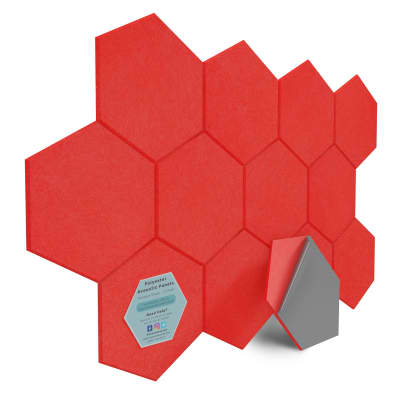 Red Hexagon Acoustic Panels for Sound Absorption - 12 Pack | Reverb