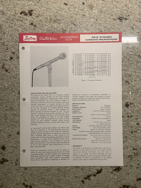 Vintage 1970s Kustom Electro Voice RE15 Dynamic Cardioid | Reverb