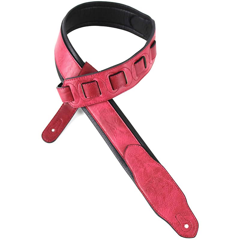 Bright Raspberry Red Skinny Leather Padded Guitar Strap | Reverb
