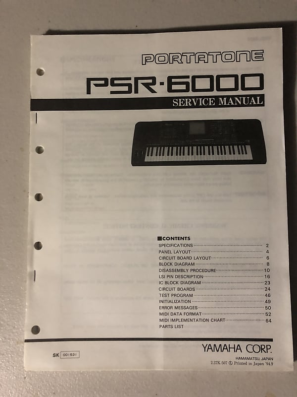 Yamaha PSR-6000 Portatone Service Manual | Reverb