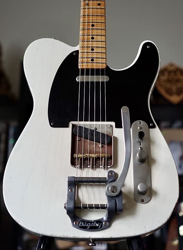 TMG Gatton Relic'd Olympic White 5A Flamed Neck w/ Bigsby TMG | Reverb
