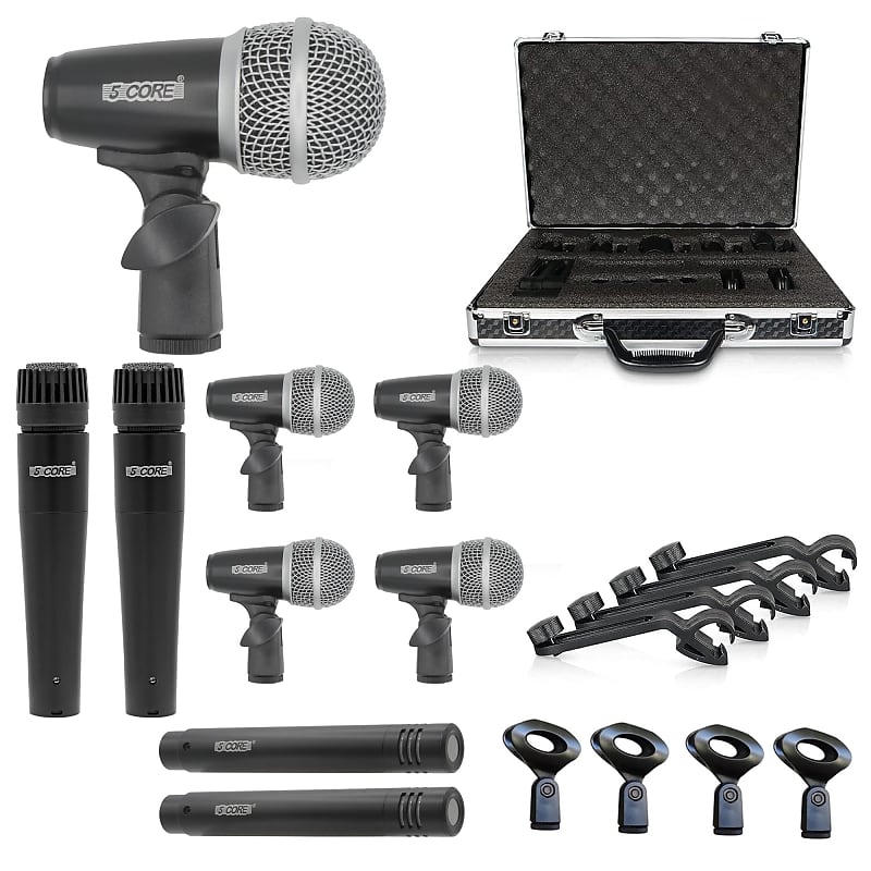 5 CORE Professional Drum Mic Kit 9 Piece Tom Snare Kick set | Reverb