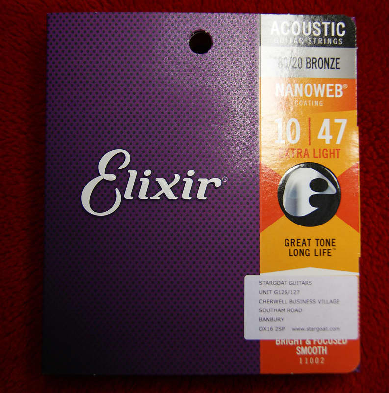 Elixir 11002 Nanoweb coated extra light 10-47 acoustic guitar | Reverb
