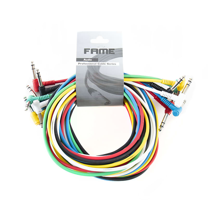MUSIC STORE Patch Cables 3 m Angled Pack Of 6 - Colourful - | Reverb