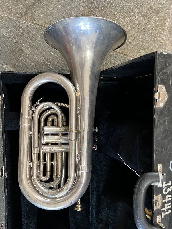 Bach silver Marching Baritone Horn with case and mouthpiece, | Reverb
