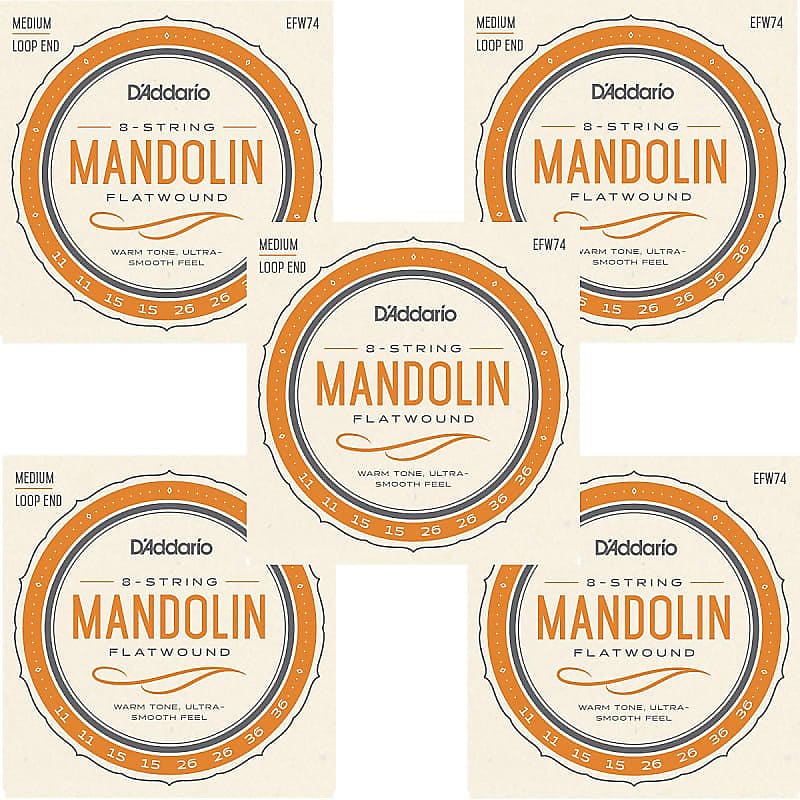 D'Addario Mandolin Strings 5-Pack Flat Wound EFW74 11-36 Loop | Reverb