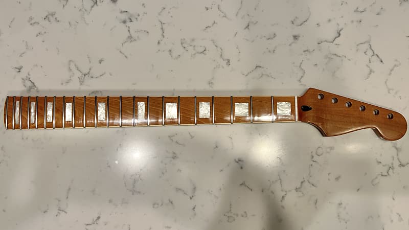 Strat style roasted maple neck with block inlays 22 fret - | Reverb