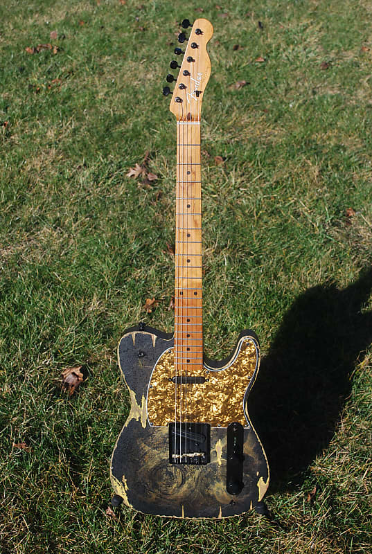 VIDEO Partscaster Telecaster 2023 - Worn Black & Gold Swirl | Reverb