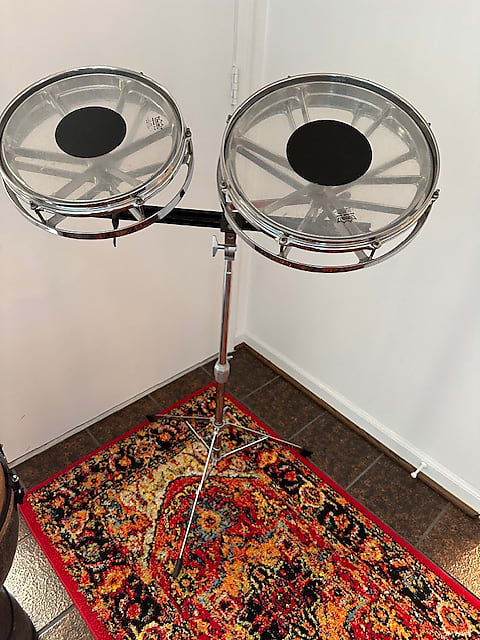 Remo 1970’s Chrome Remo Roto toms 12” and 14” with stand | Reverb