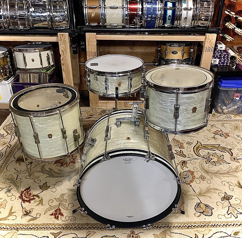 Ludwig White Marine Pearl Clubdate Vintage 60's 4 Pc Drum Set | Reverb