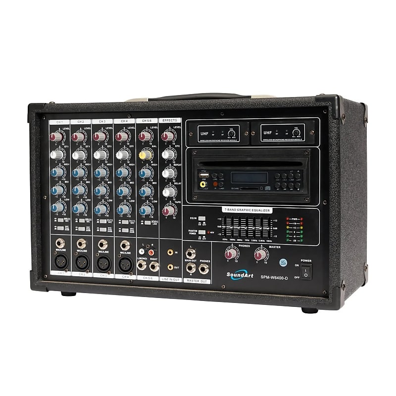 SoundArt 6 Channel 400 Watt Dual Wireless Powered Mixer PA | Reverb