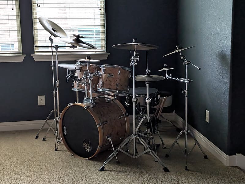Pearl Session Drum set w/ stands and cymbals. Custom snare | Reverb