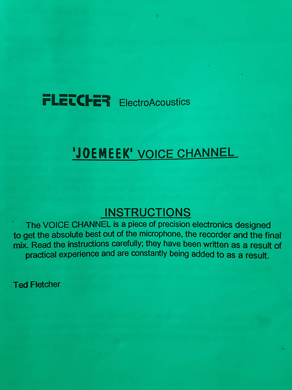 Instructions for Fletcher Electro Acoustics Joemeek Voice | Reverb