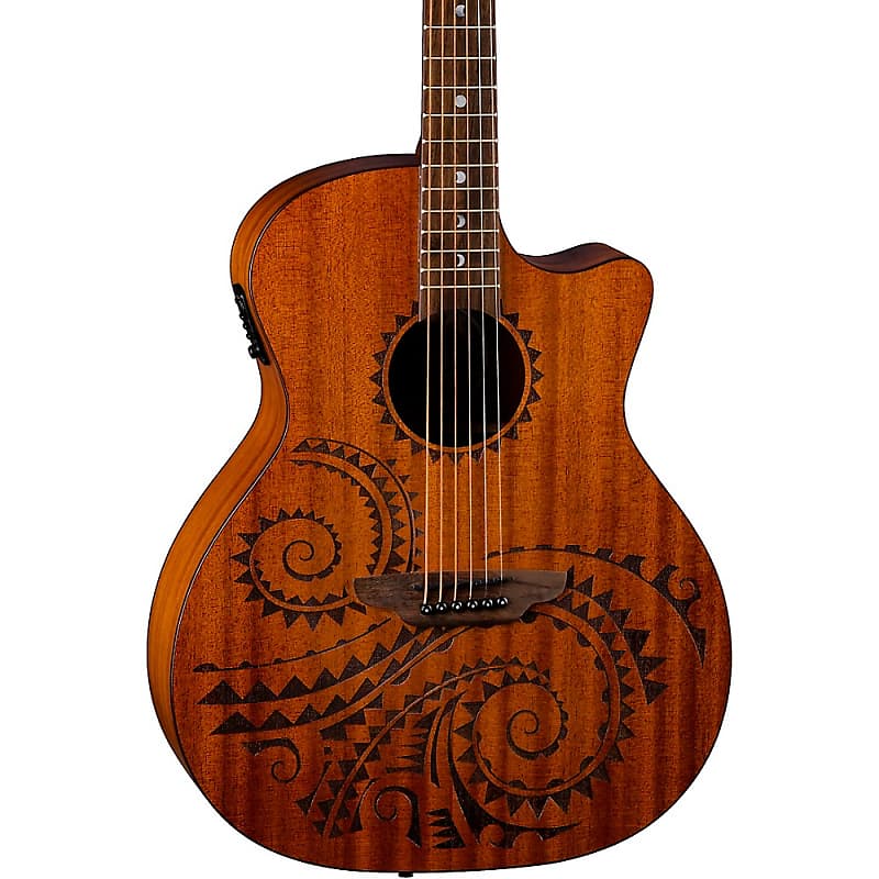 Luna Guitars Gypsy Tattoo Mahogany Acoustic-Electric Grand | Reverb